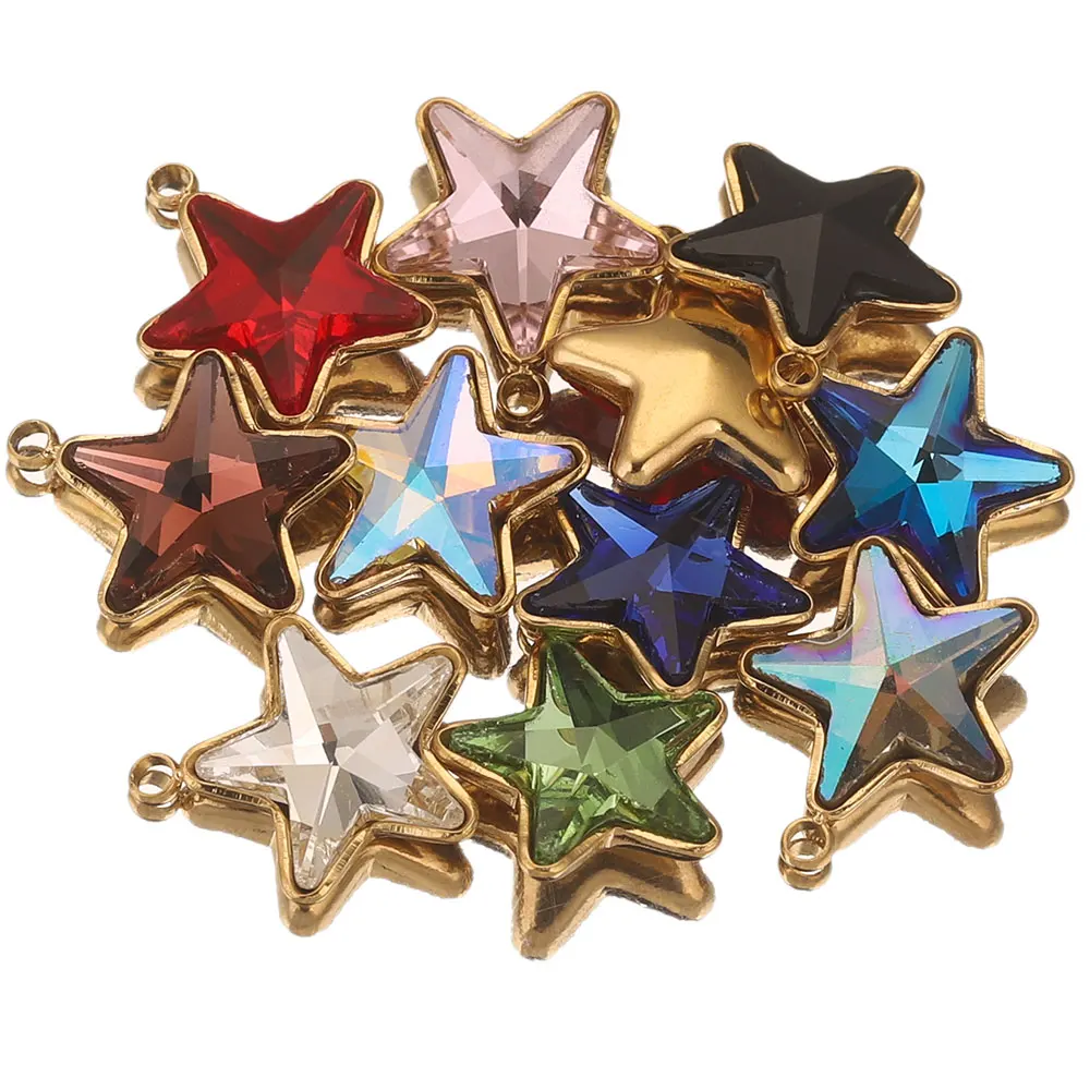 5pcs Lot Stainless Steel Gold Plated Clear Star Crystal Glass Charms ...