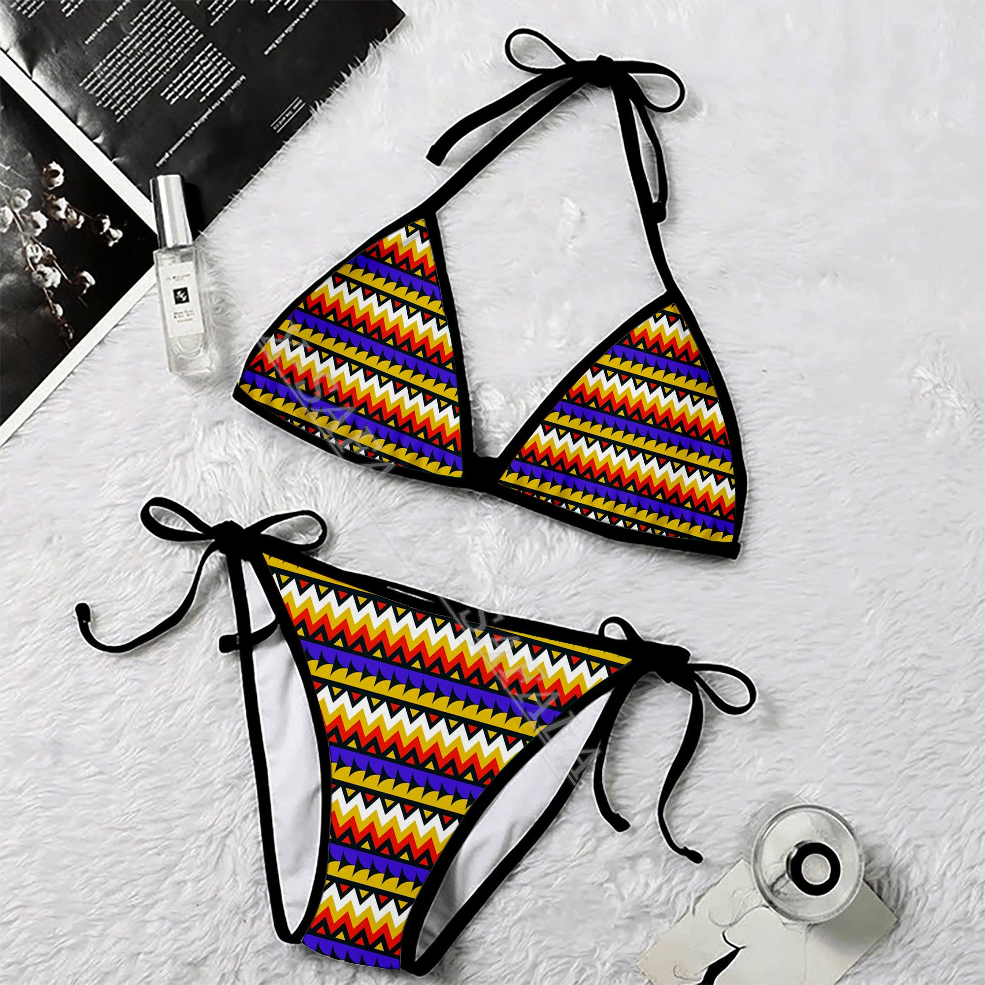 Africa Culture African 3D Print Women Micro Triangle Tie Side Bikini ...