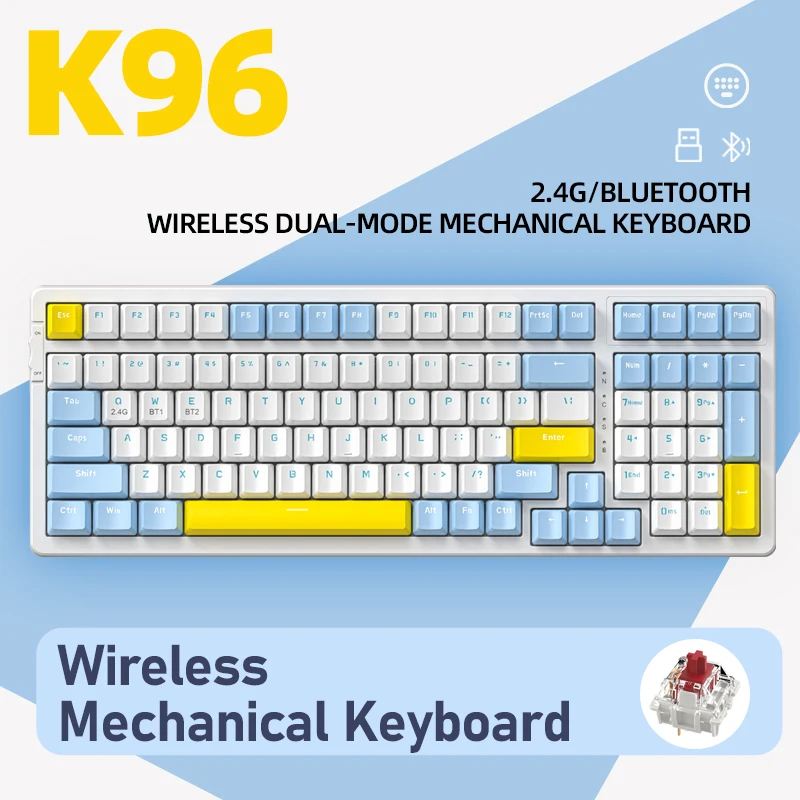 Ziyoulang-K96-Wireless-Mechanical-Keyboard-100keys-Red-Switch-Keypad ...