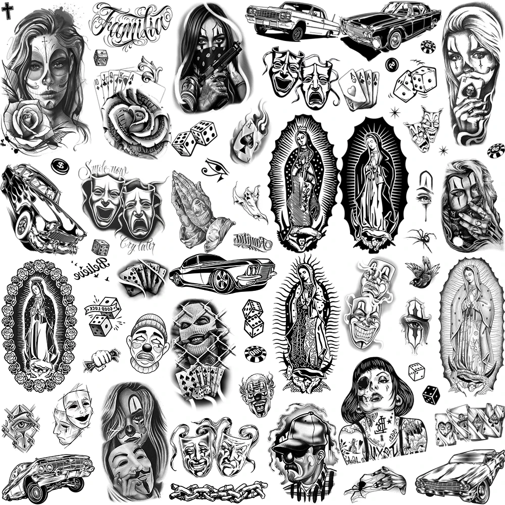 Chicano-Bandit-Mexico-Temporary-Tattoos-For-Men-Women-Fake-Car-Nun-Tattoo-religion-Stickers ...