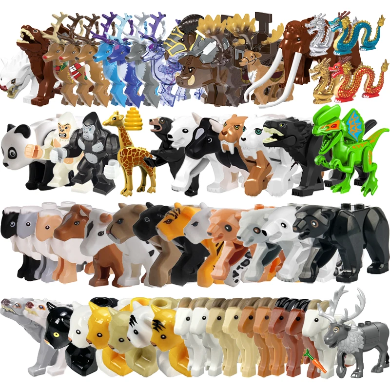 City Animal Figures Building Blocks Sheep Dragon Panda Gorilla Bear ...