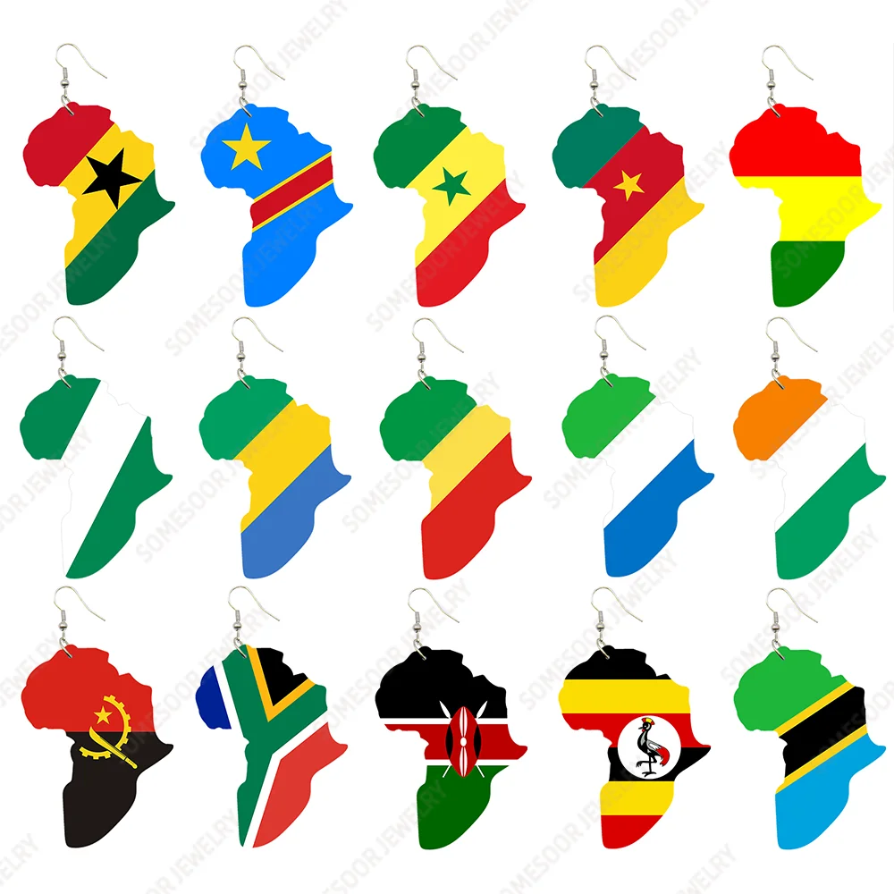 SOMESOOR Afro Countries National Flags Print Africa Map Wooden Drop ...