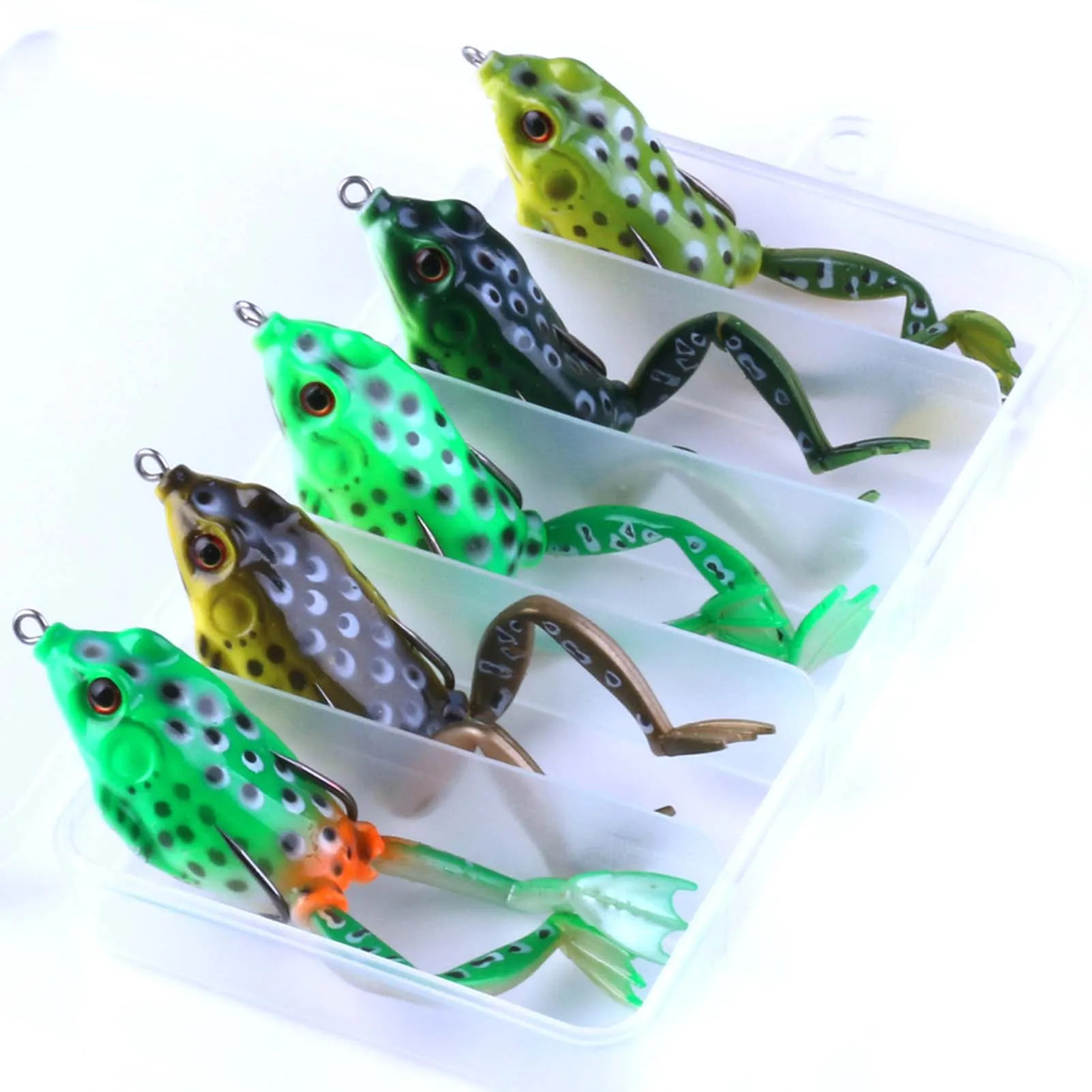 5pcs Topwater Frog Lures Set,Fishing Ray Frogs with Box,Artificial Soft ...