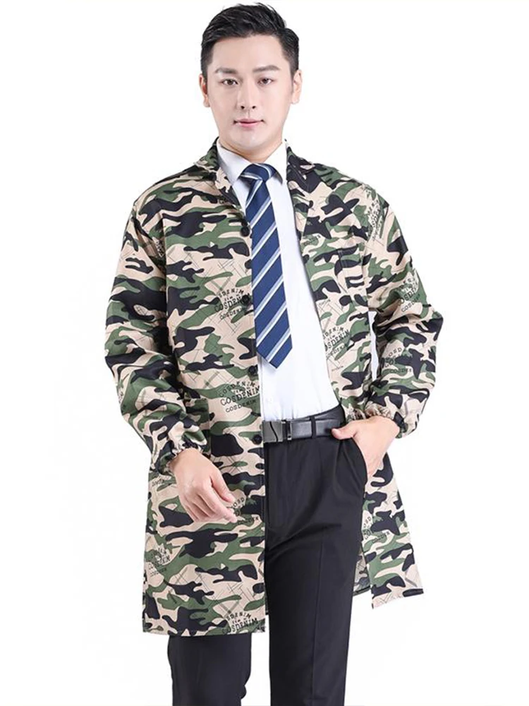 Camouflage Lab Coat with Long Sleeves Dust-Proof Overalls for Warehouse ...