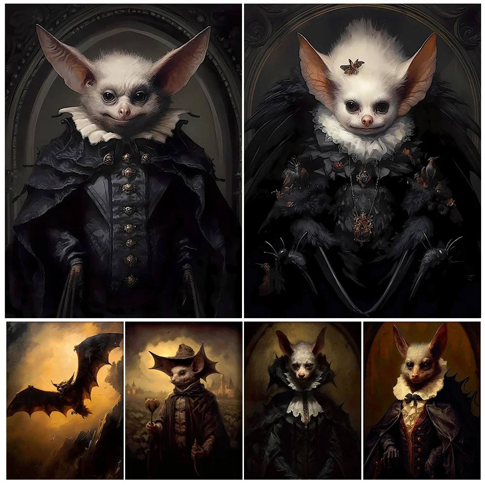 Victorian-Vampire-Vintage-Bat-Portrait-Wall-Art-Canvas-Painting-Moody ...