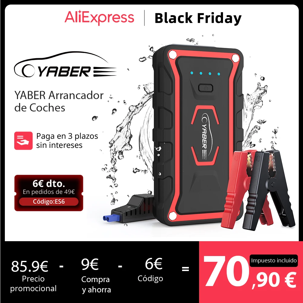 YABER Arrancador de Coches 20000mAh 1600A Arrancador de Baterias de ...