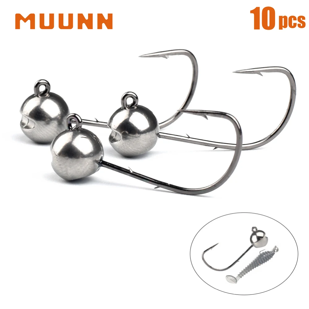 MUUNN 10/20PCS Tungsten Jig Head Hook 1g/1.5g/2g/2.5g/3g Barbed Shaky ...