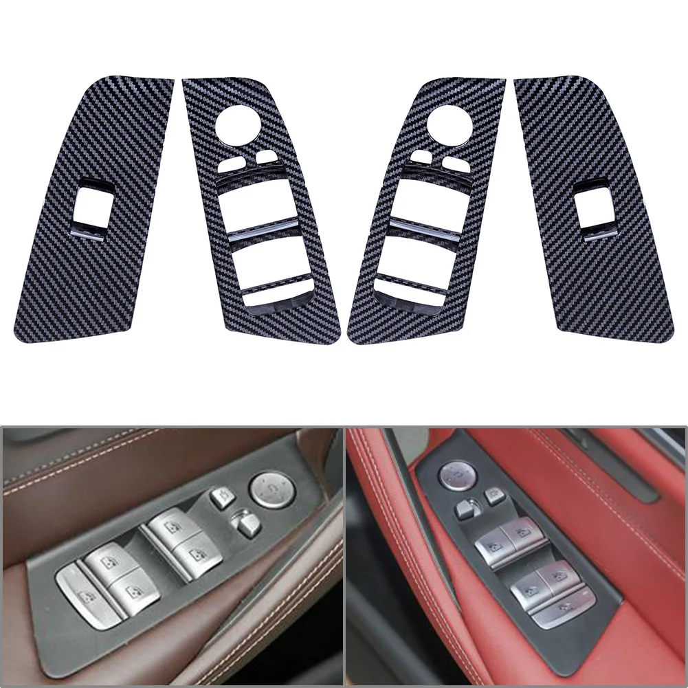2Pcs-Carbon-Fiber-ABS-Car-Interior-Front-Window-Switch-Lock-Cover-Trim ...
