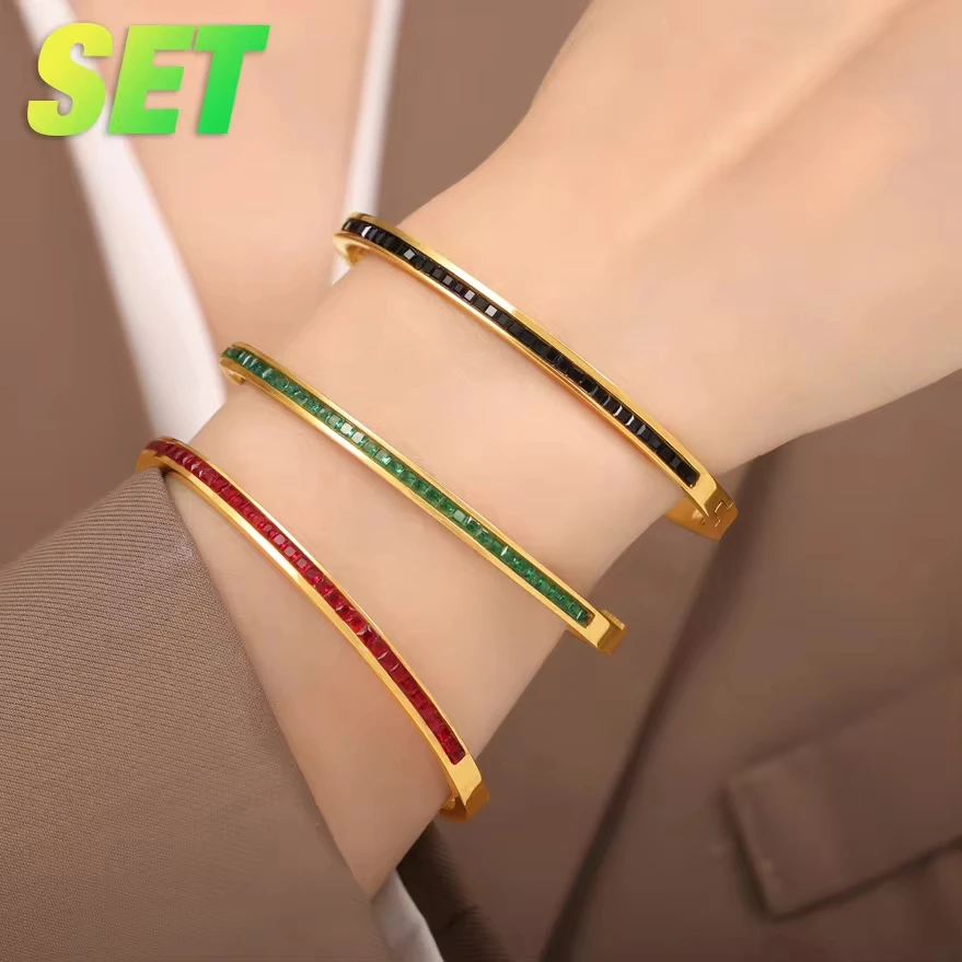 Exquisite-Stainless-Steel-Women-Bracelet-Gold-Plated-Colorful-Inlaid-CZ ...