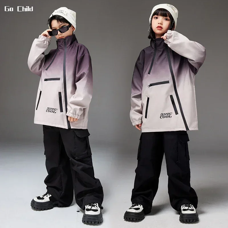 Boys-Hip-Hop-High-Collar-Gradient-Coat-Girls-Personalized-Jacket-Street ...