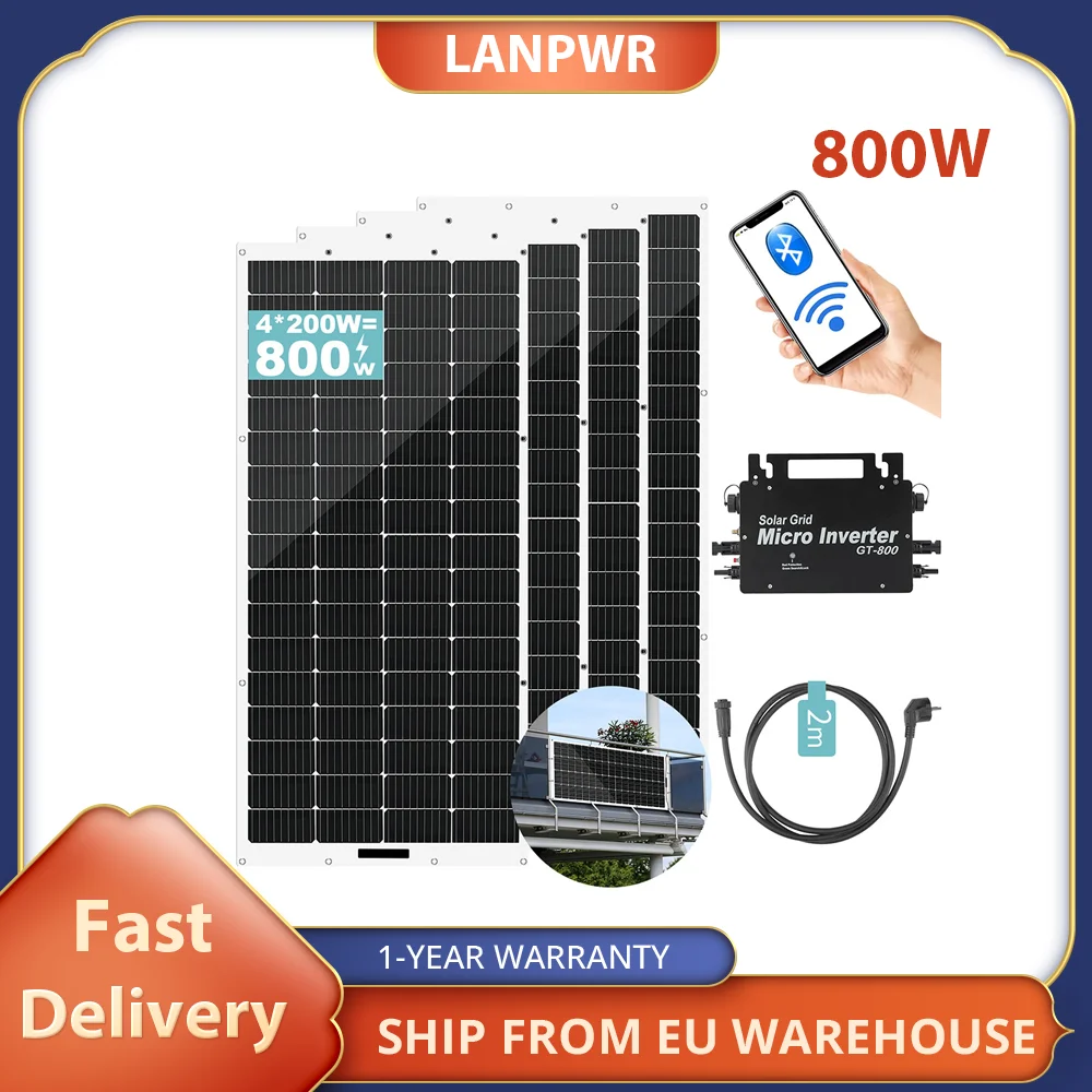 LANPWR-800W-Balcony-Power-Plant-with-4-x-200W-Flexible-Solar-Panels ...