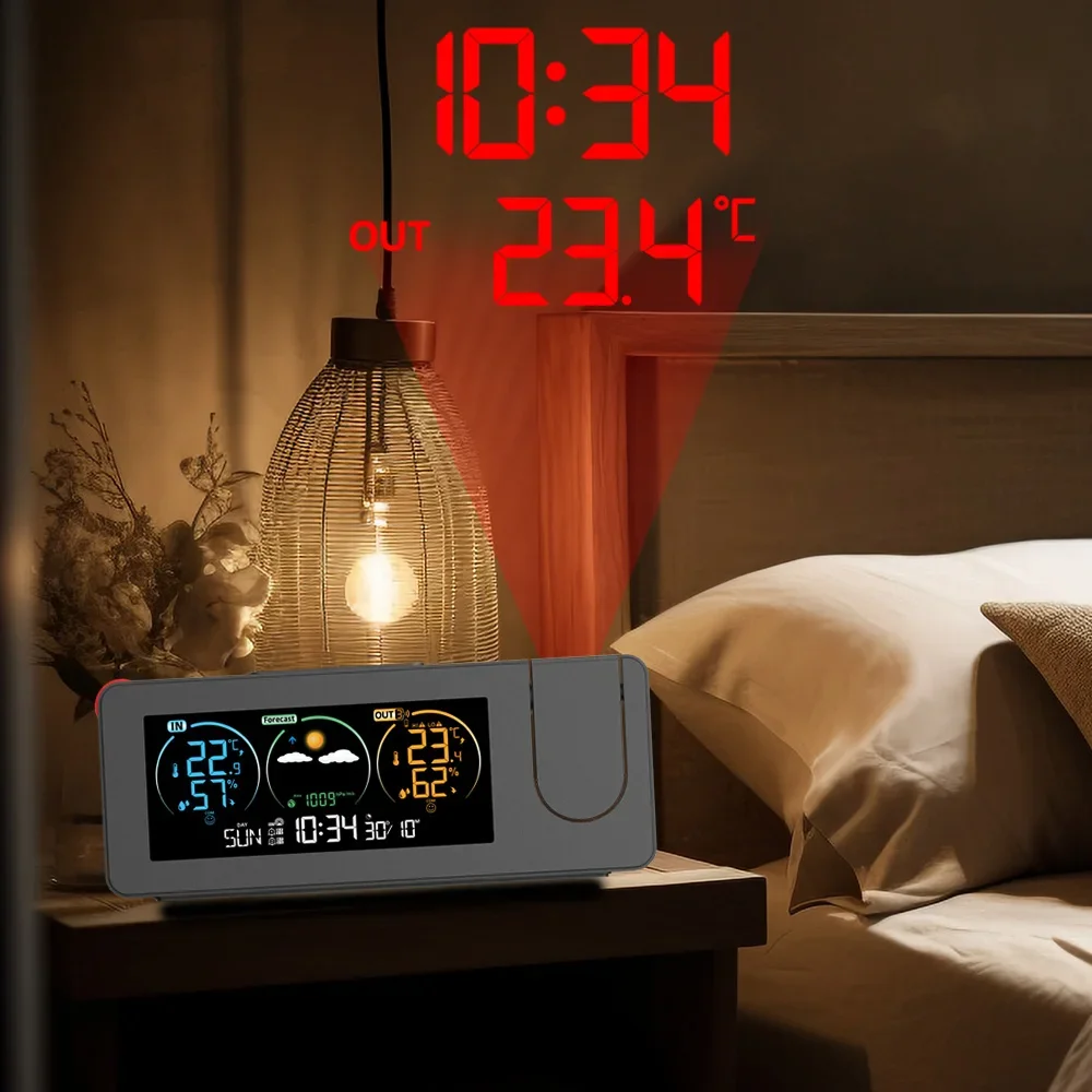 Projection-Clock-Wall-Digital-Alarm-Electronic-Weather-Station-Wireless ...