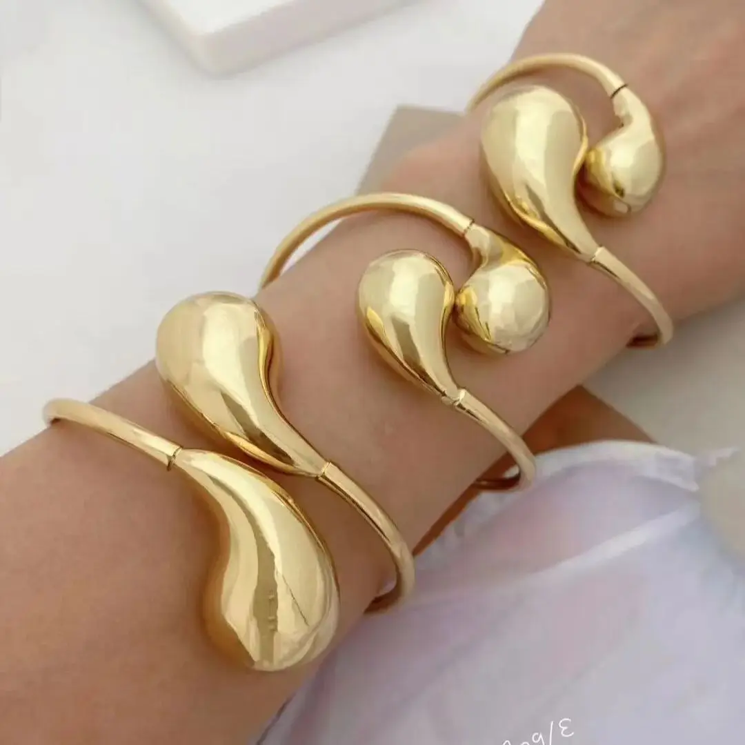 3Pcs Gold Silver Color Water Drop Smooth Bracelet Bangles Women ...