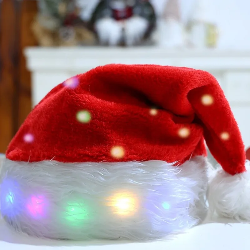LED Light Up Santa Hat Fluffy Faux Fur Christmas Party Hat with ...