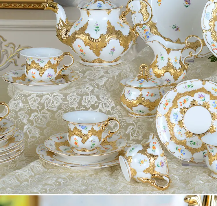 European Style Tea Set Palace Relief Gold Painting Heavy Industry B ...