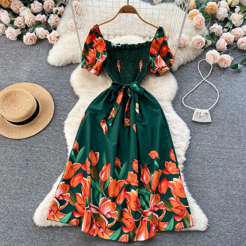 YuooMuoo-Fashion-Summer-Flower-Print-Long-Dress-Women-Vintage-Square ...