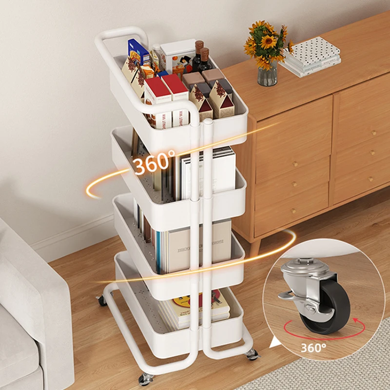 4 Tiers Rolling Cart, Utility Cart with Wheels, Movable Home Kitchen ...