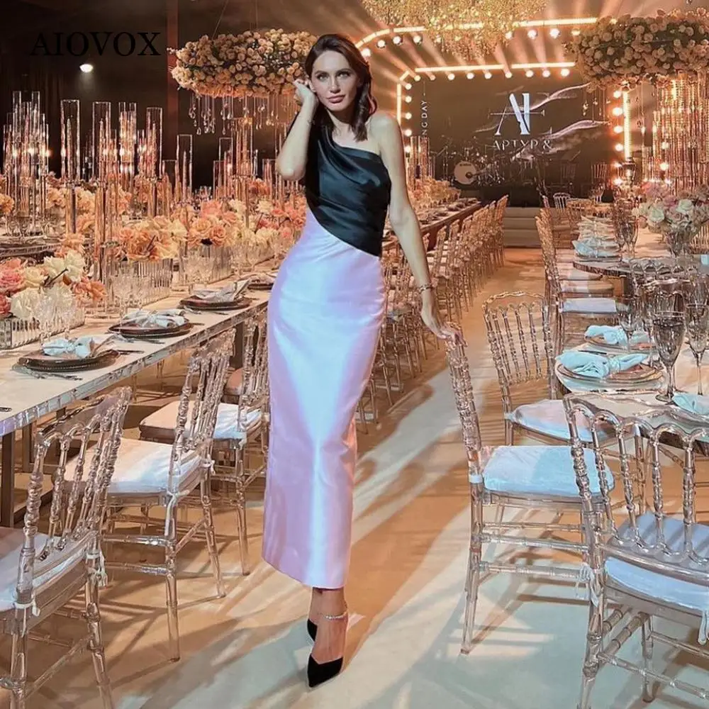 AIOVOX Simple Contrast Color Party Dresses One Shouleder Beach Evening ...