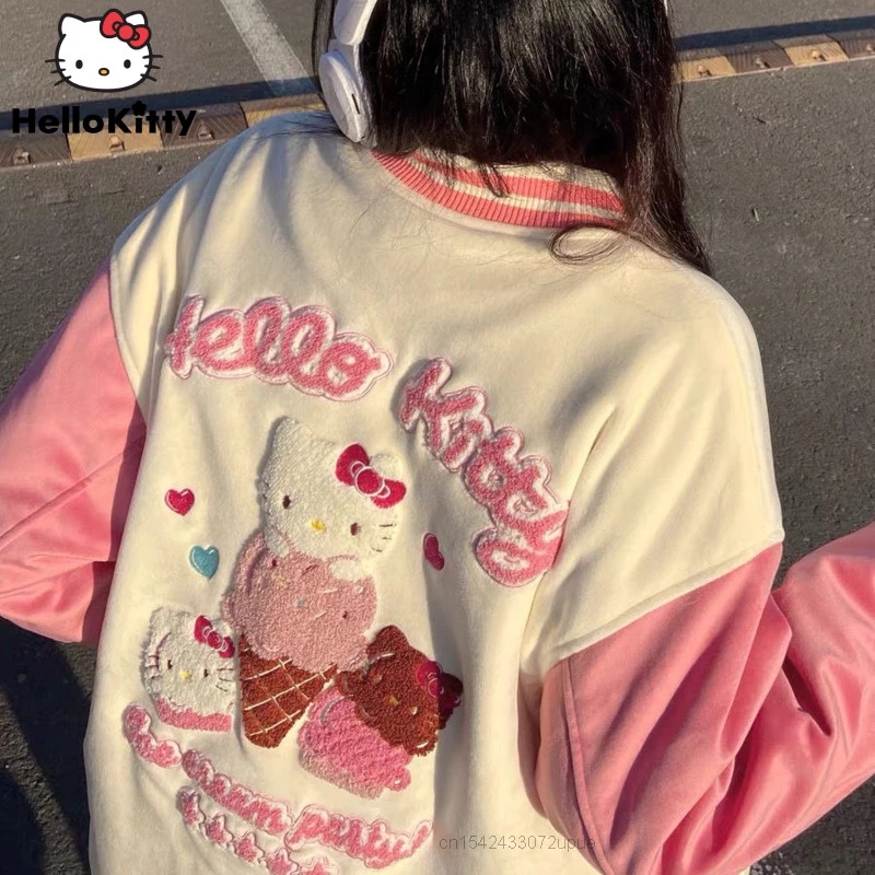 Sanrio Plush Hello Kitty Clothes Pink Velvet Jacket Women Men Baseball ...