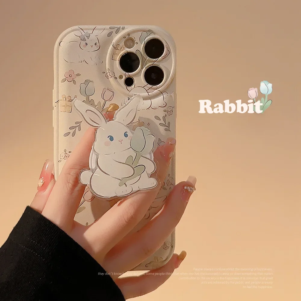 Garden rose rabbit cartoon bunny Bracket shell Phone Case For iPhone 16 ...