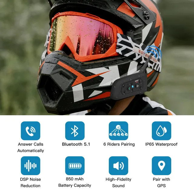 EJEAS V6 PRO: Wasserdichtes Bluetooth-Motorradhelm-Intercom-Headset für ...