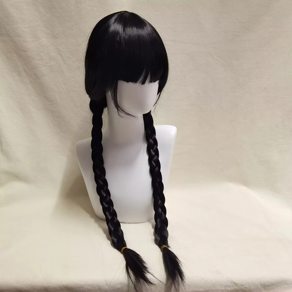 Wednesday Addams Cosplay Wig Long Black Braids Hair Heat Resistant ...