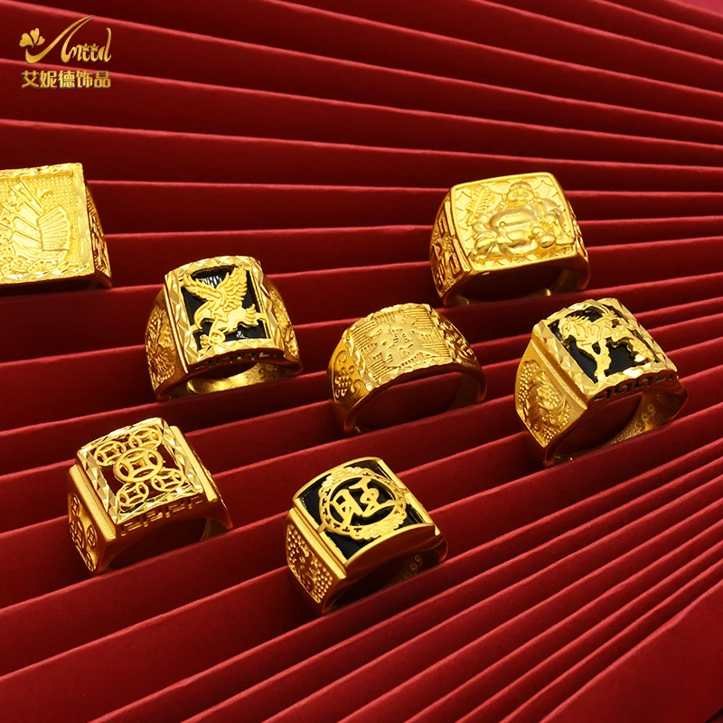 ANIID-Copper-Gold-Color-Rings-for-Men-Geometric-Width-Signet-Square ...