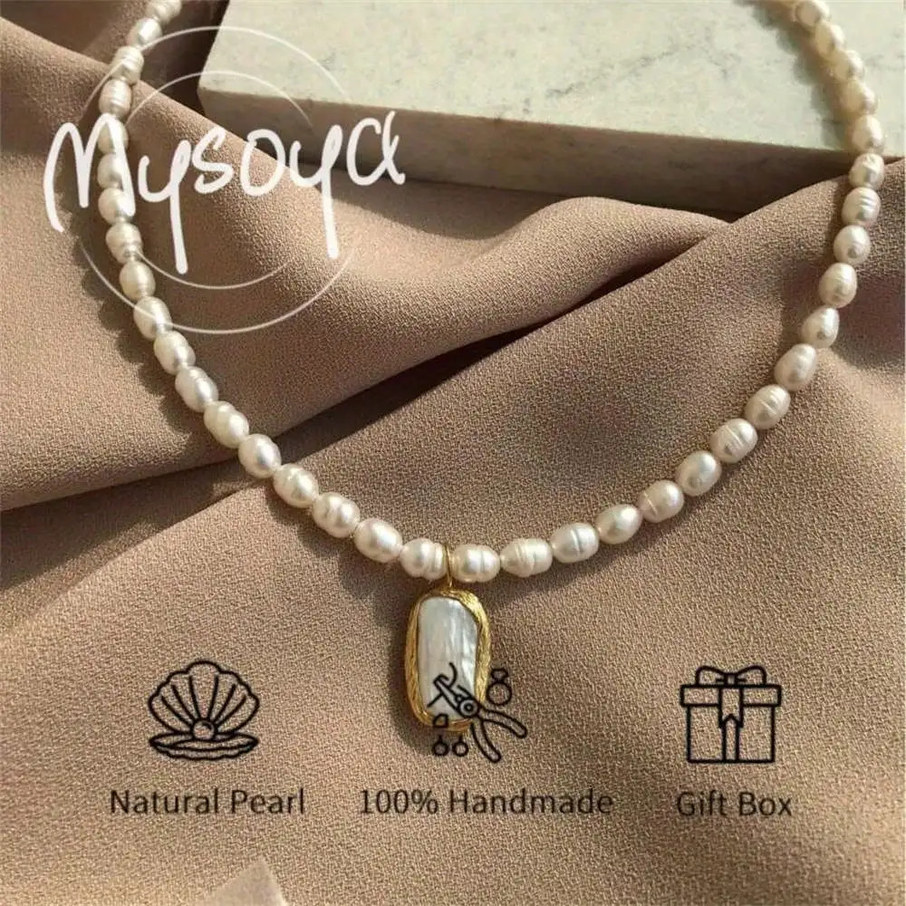 MYSOYA White Rice-shaped Baroque Necklace 7-8mm Pearls With Irregular ...