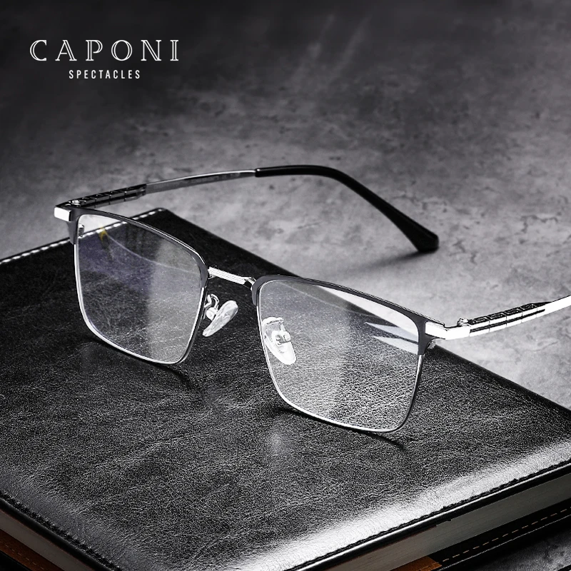 CAPONI Classic Eye Glasses For Men Metal Blue Light Blocking Optical ...