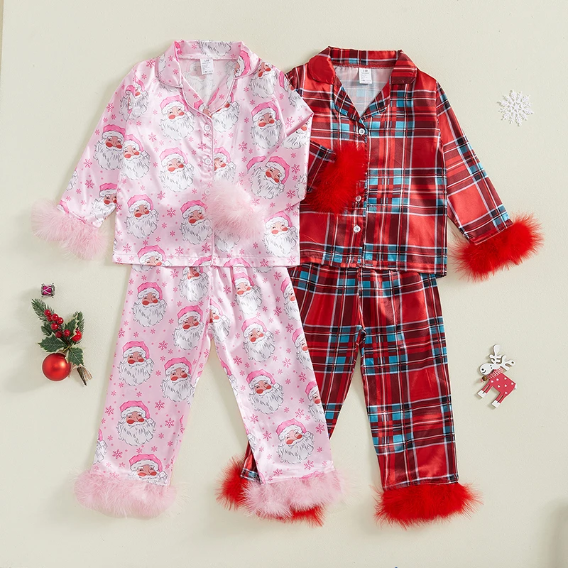 Baby-Girl-Satin-Christmas-Pajamas-Long-Sleeve-Feather-Trim-Shirt-Long ...