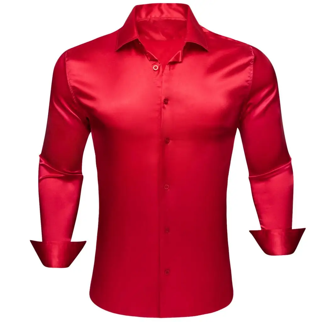 Luxury-Solid-Silk-Shirts-for-Men-Satin-Red-Plain-Long-Sleeve-Slim-Male ...