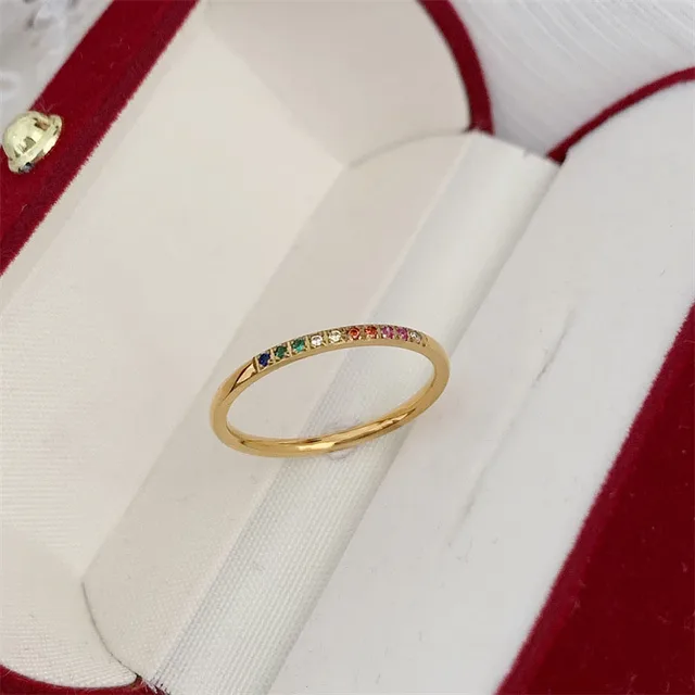 INS Stainless Steel Rainbow Color Cubic Zircon Stone Finger Rings for ...