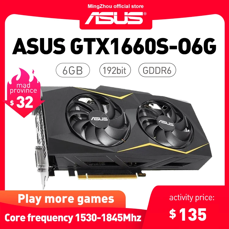 ASUS GeForce GTX 1660 Super 6G DDR6 게임용 192 비트 1660 S 데스크탑 PC 게임용 그래픽 카드 마이닝, RX580 8G 능가 ...