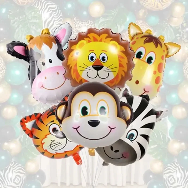 Mini-Animal-Head-Foil-Balloons-Forest-Lion-Tiger-Giraffe-Cow-Birthday ...