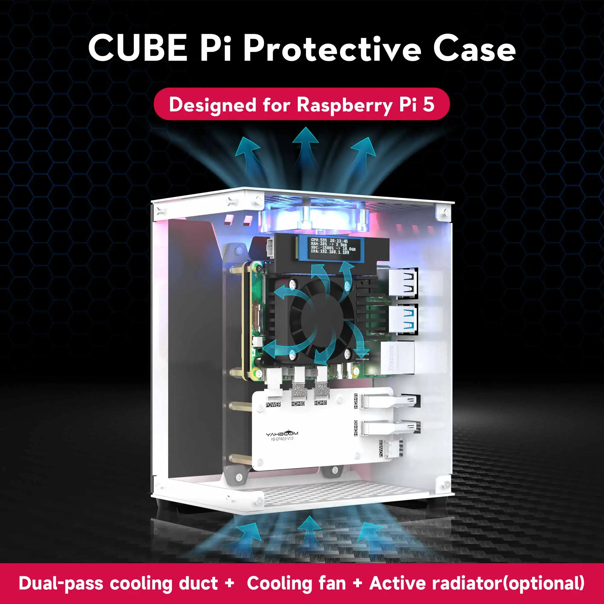Raspberry Pi 5 Case Protective Kit with Cooling Fan RGB Color Light and ...