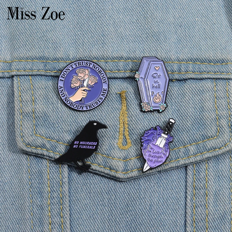 Punk-Gothic-Crow-Enamel-Pins-Custom-Live-Through-The-Pain-Brooches ...