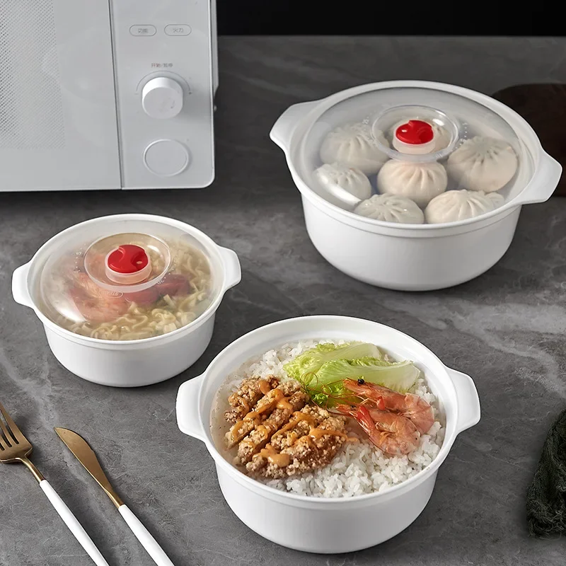 2Pcs Two Ear Round Microwave Lunch Box Household Plastic Heating Fresh ...