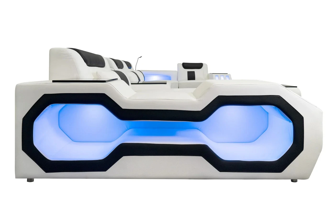 Modern LED Lighted Sofa Set with Recliner, Adjustable Headrest ...