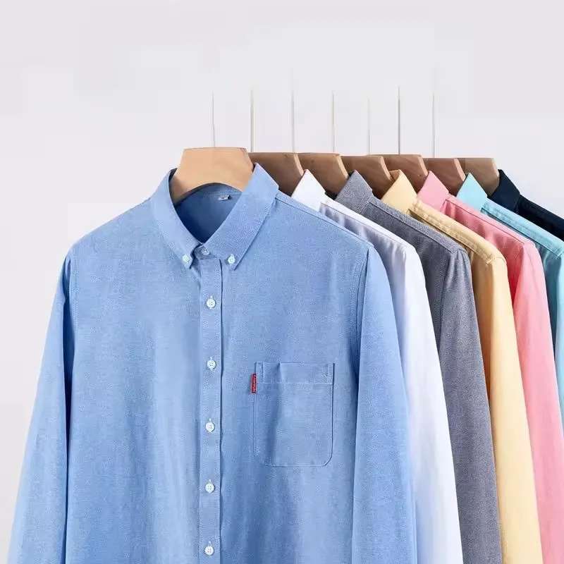 100% Pure Cotton Men's Business Shirt Solid Color Long Sleeve Youth ...
