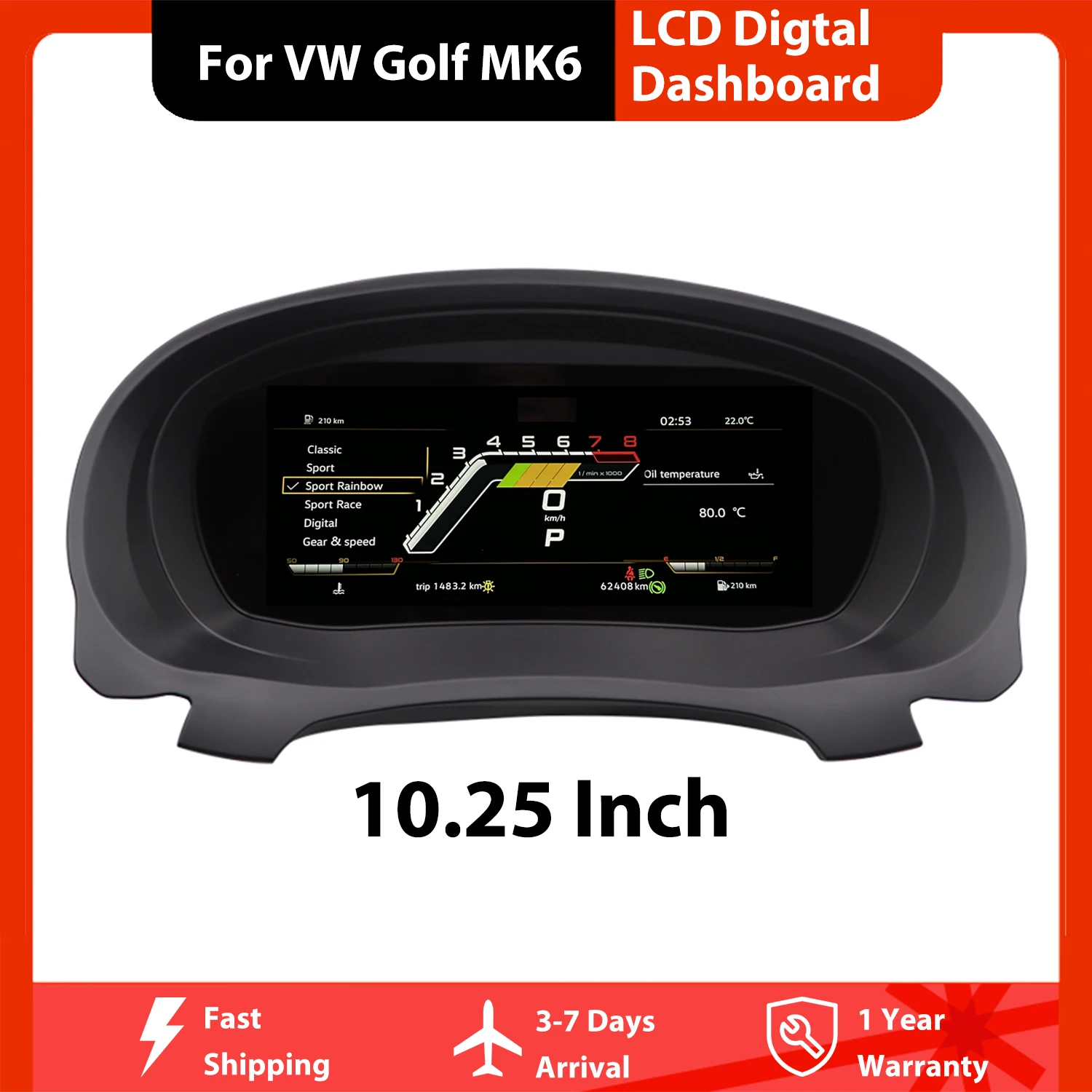 10.25'' Car Digital Cluster Instrument For Volkswagen Golf MK6 2009 ...