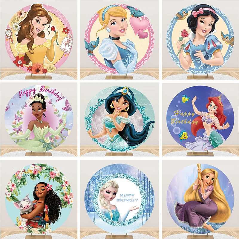 Round-Custom-Birthday-Party-Backdrop-Disney-Princess-Frozen-Cinderella ...