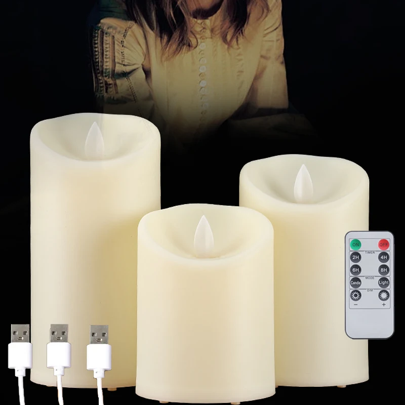 Pair-Rechargeable-Flameless-Votive-Candles-Battery-Operated-USB-Pillar ...