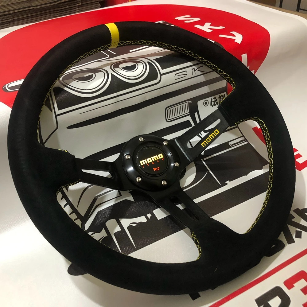 Drift-Universal-14Inch-Racing-MOMO-Steering-Wheel-Car-JDM-Real-Suede ...