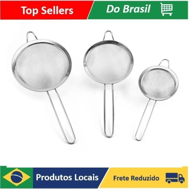 Kit Peneira Grandes Coador Em Aço Inox 3 Tamanhos P M G Para Cozinha