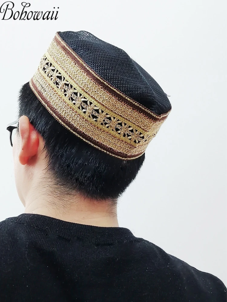 BOHOWAII Fashion Muslim Hat Islam Homme Kippahs Jewish Saudi African Kufi Prayer Bonnet Cap ...