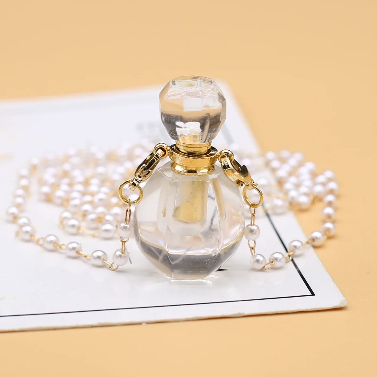 White-Crystal-Glaze-Vial-Necklace-Openable-Geometric-Shape-Perfume ...