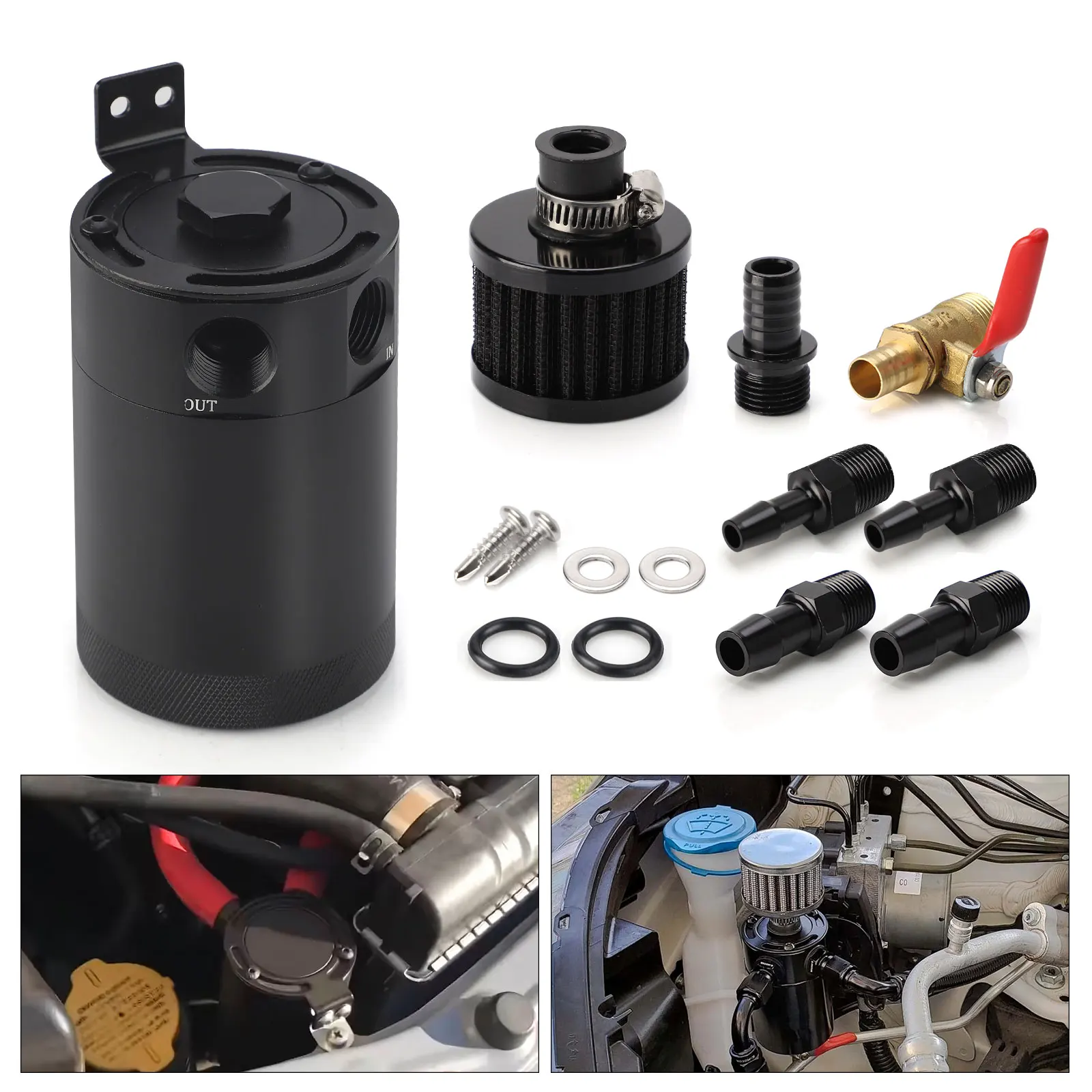 Catch Can Kit Universal Black 2-Port Oil Catch Can With Drain Valve ...