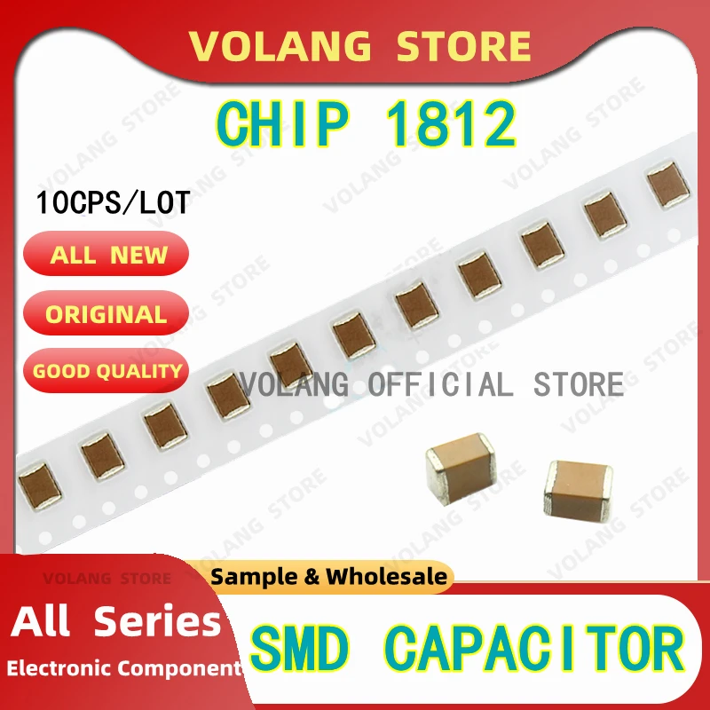 10pcs-1812-SMD-Capacitor-1nF-100PF-220P-330-680-4-7n-10nF-100nF-104K ...