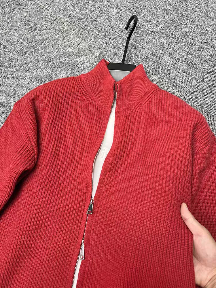 Advanced double zipper design men's knitted sweater cardigan winter ...
