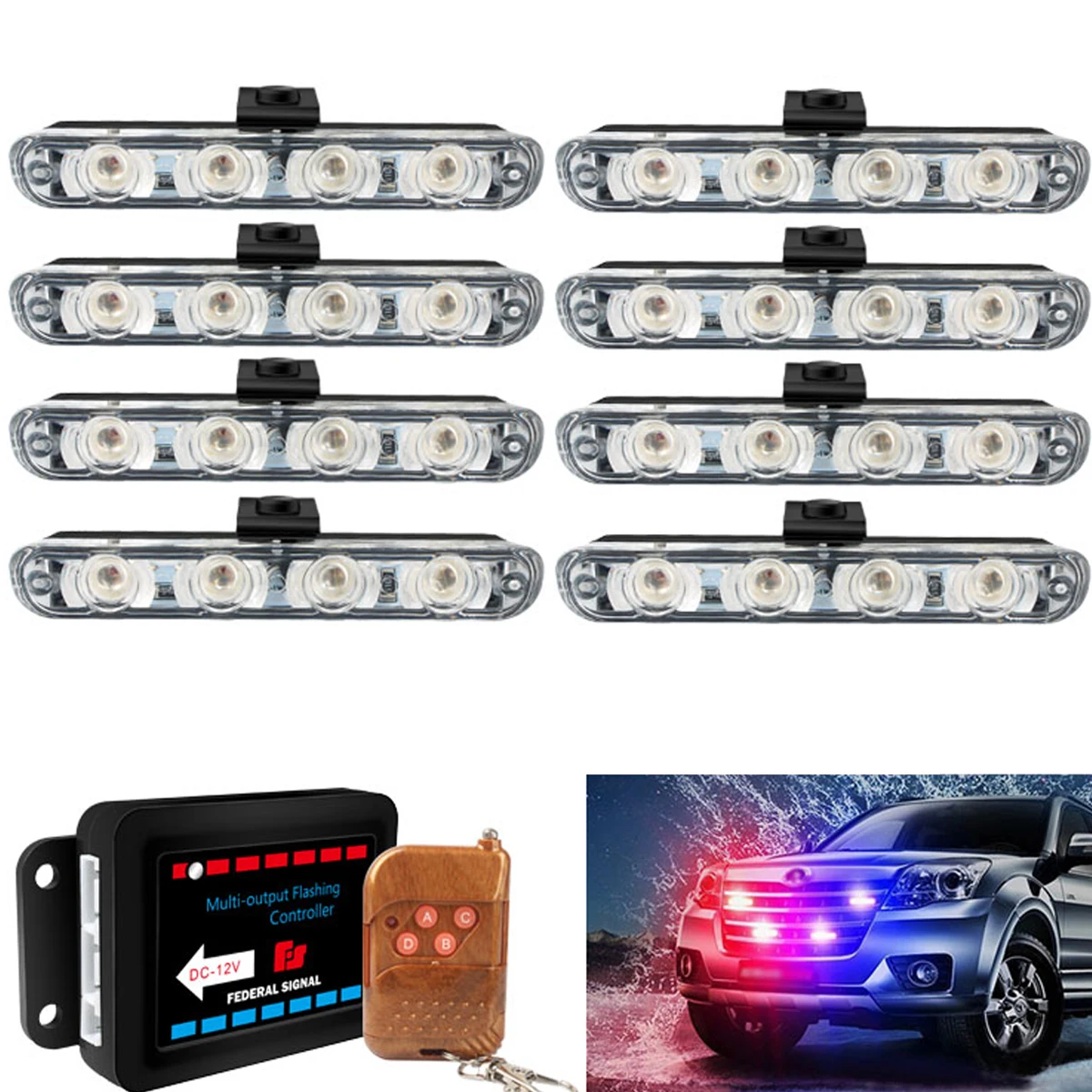 Grille-Car-LED-Lights-Strobe-Red-Blue-Emergency-Remote-Wireless-Control ...